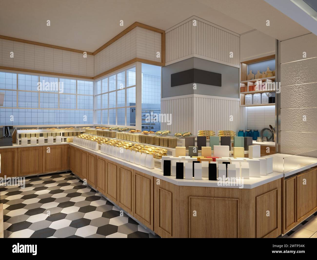 3d render modern coffee shop Stock Photo - Alamy