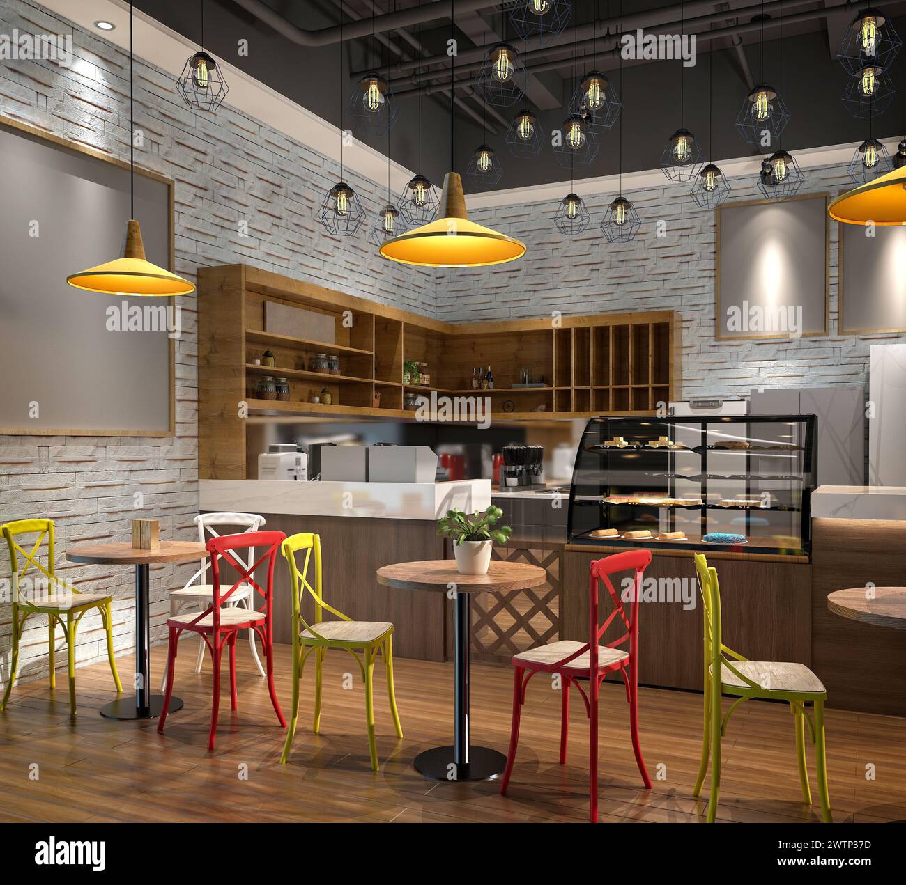 3d render modern coffee shop Stock Photo - Alamy