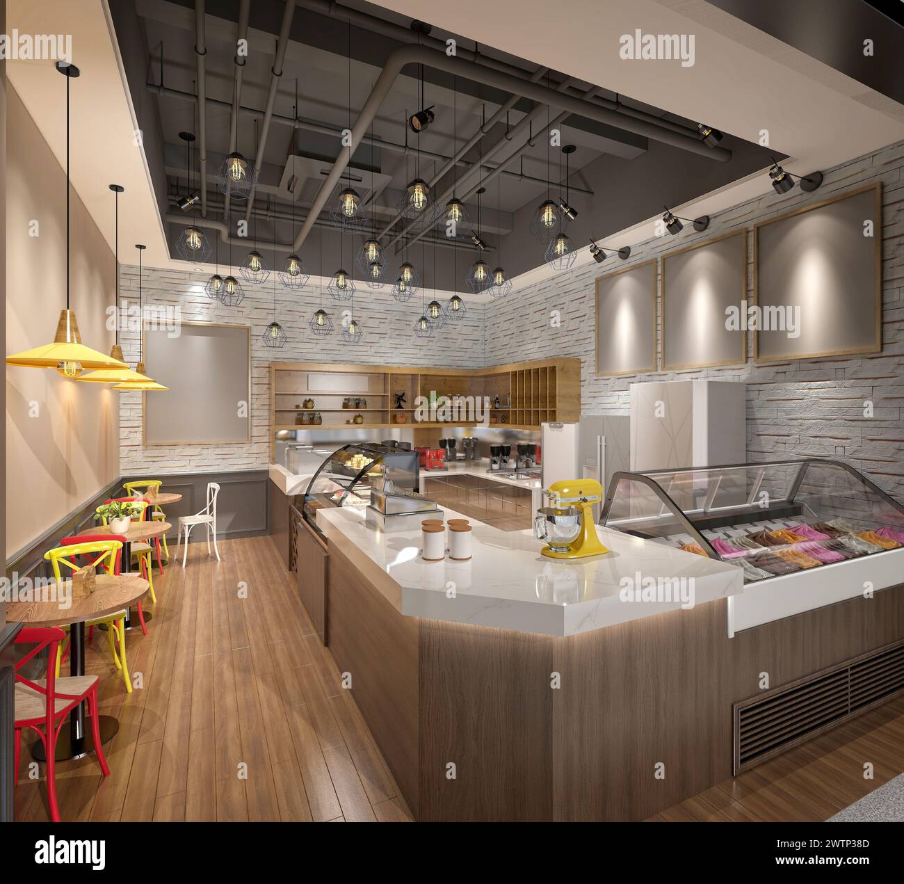 3d render modern coffee shop Stock Photo - Alamy