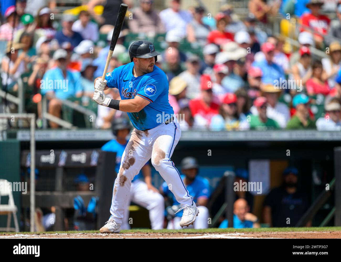 JUPITER, FL - MARCH 16: Miami Marlins infielder Jake Burger (36) bats ...