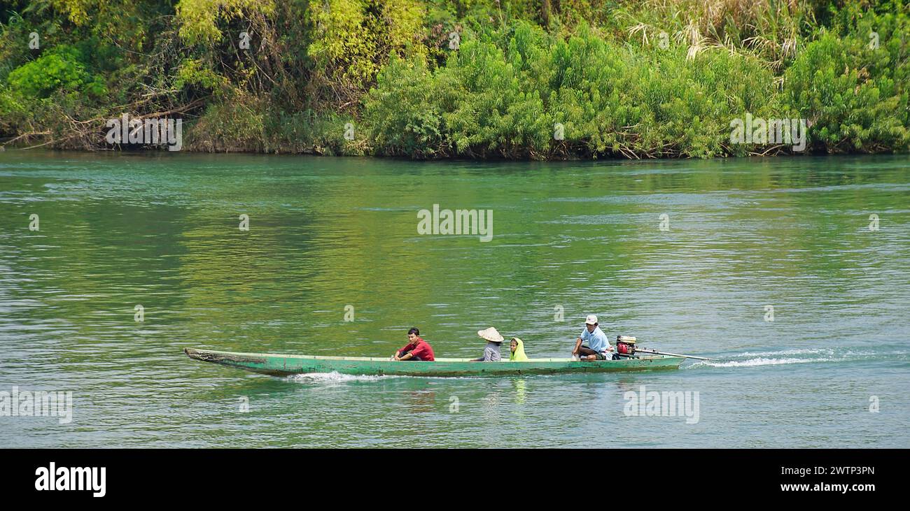Boat on a Mekong River channel on Don Det Island, southern Laos Stock ...