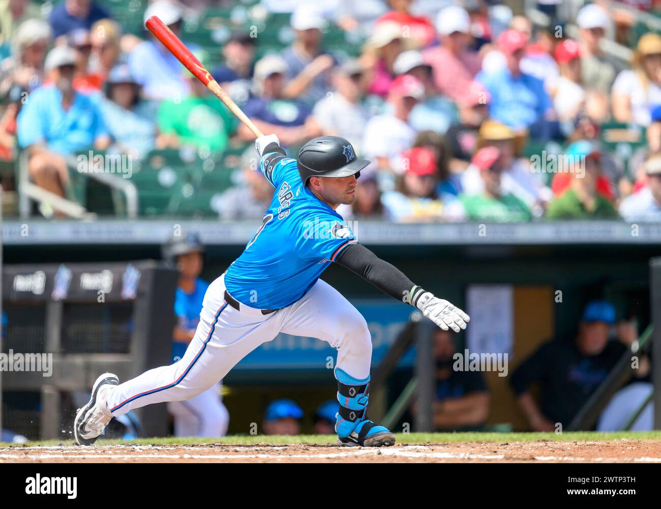 JUPITER, FL - MARCH 16: Miami Marlins catcher Nick Fortes (4) bats ...