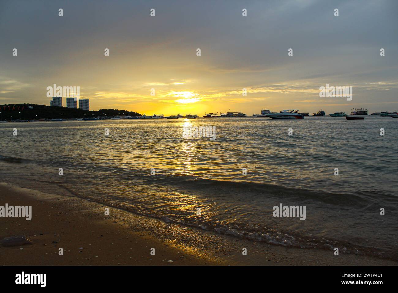 Beaches in Asia, Thailand, Pattaya, the sea at the time of sunset on ...