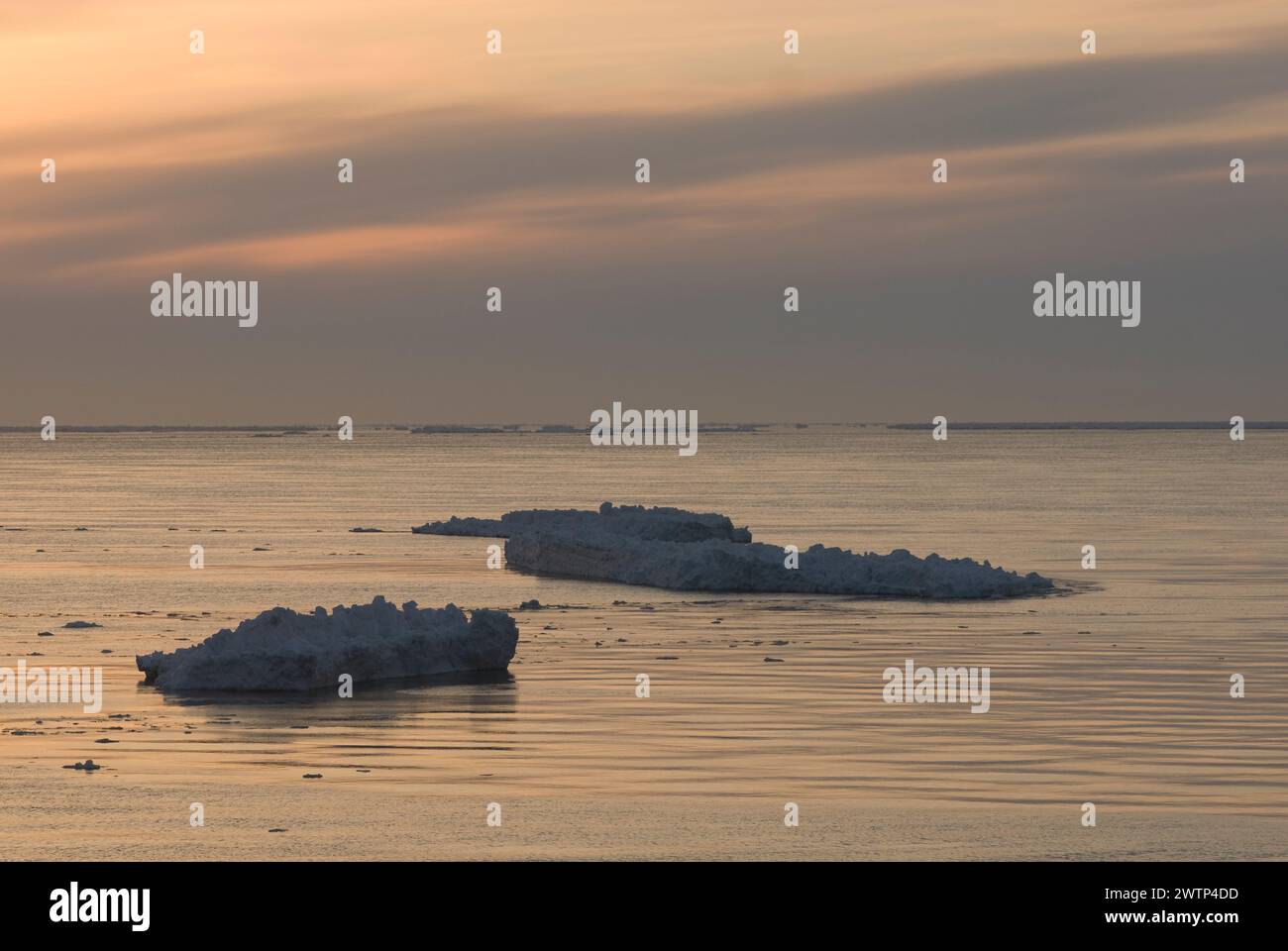 Seascape of rough pack ice over the Chukchi sea in springtime, off ...