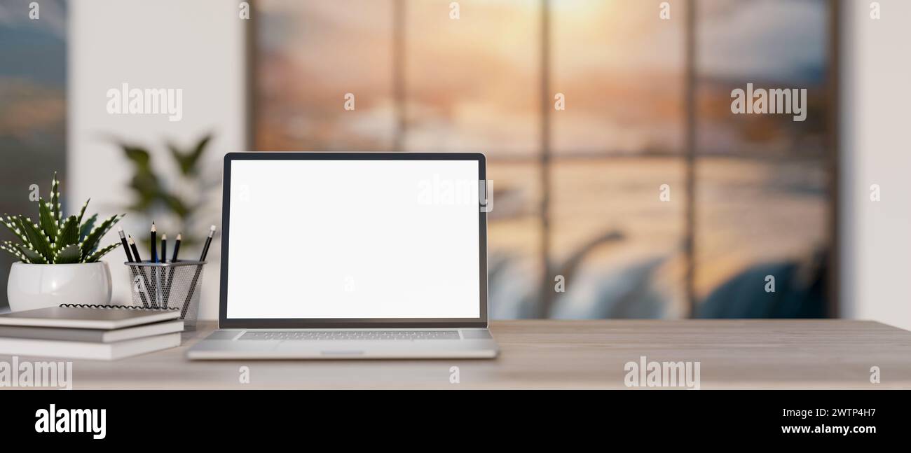 A close-up image of a white-screen laptop computer mockup and ...