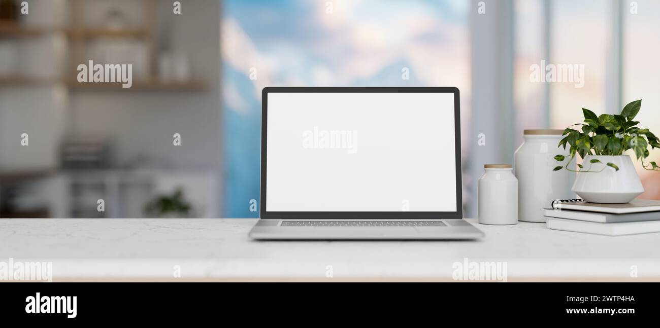 A close-up image of a white-screen laptop computer mockup on a white ...