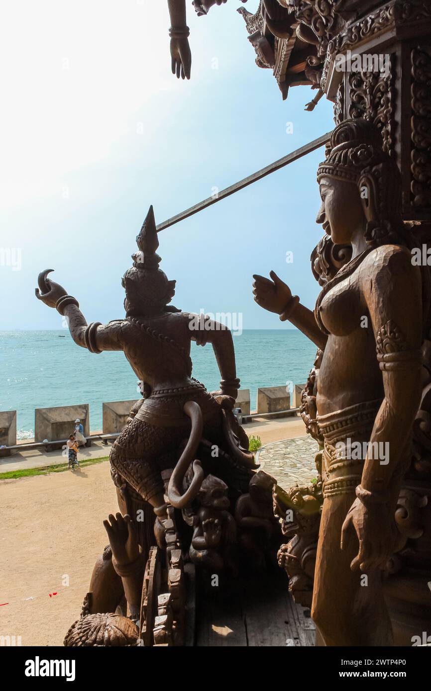 Wooden sculptures. The Temple of Truth. The city of Pattaya. Thailand ...