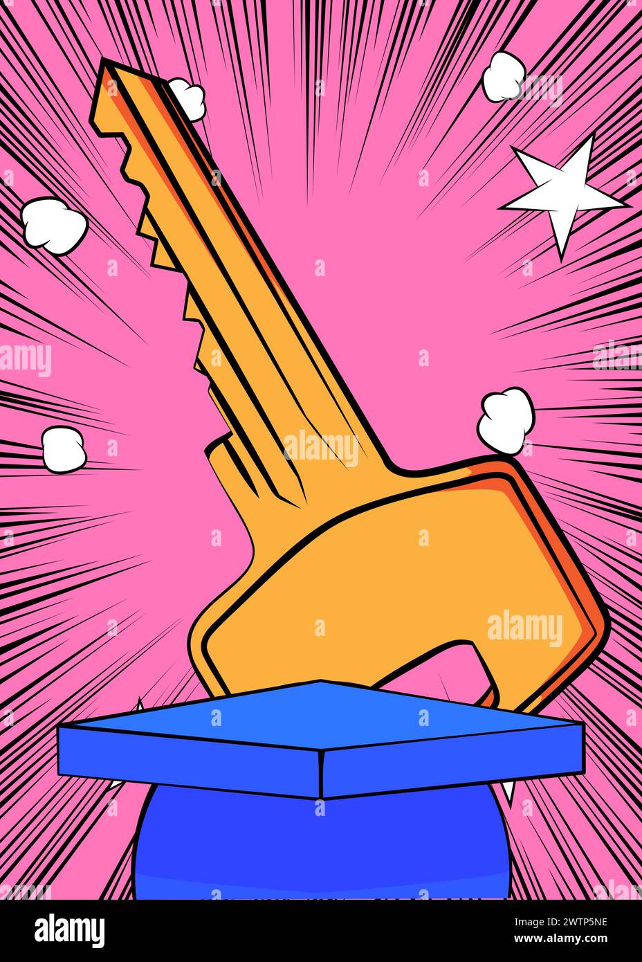 Comic Book Product podium stage for mockup presentation with key. Retro ...