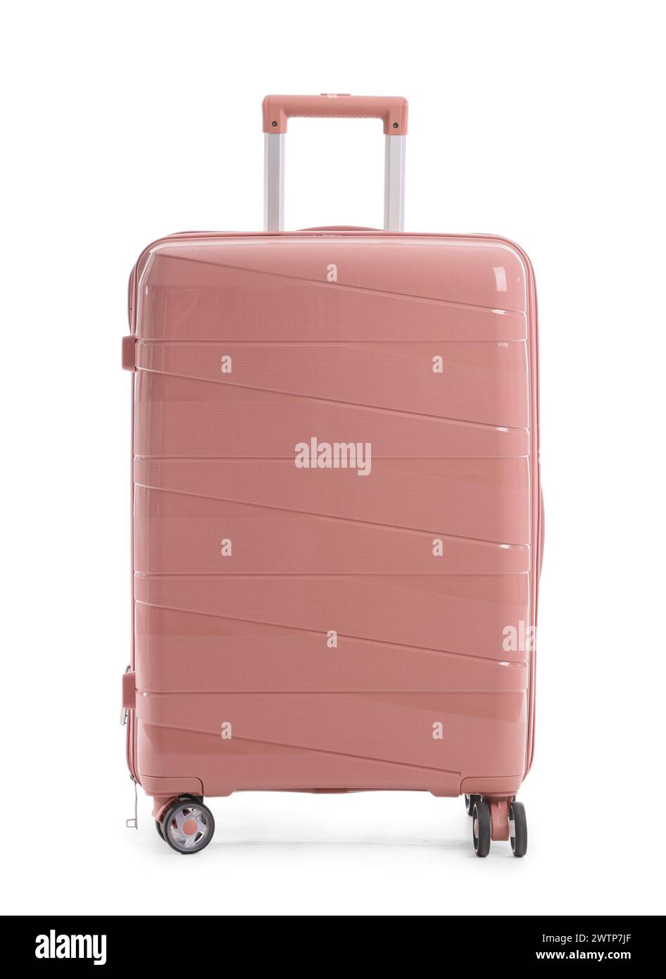 Pink suitcase on white background Stock Photo - Alamy