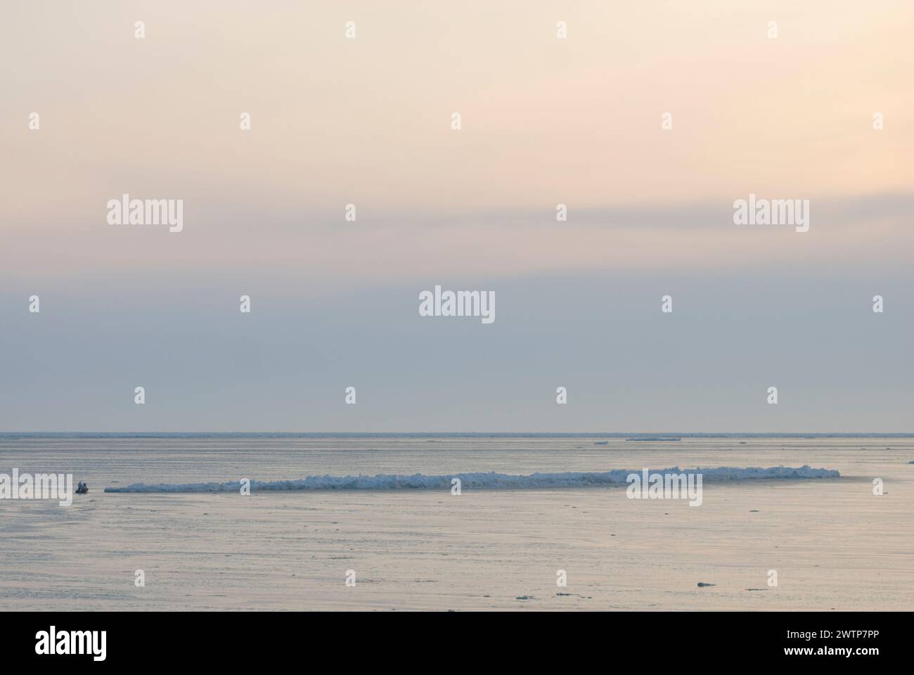Seascape of rough pack ice over the Chukchi sea in springtime, off ...