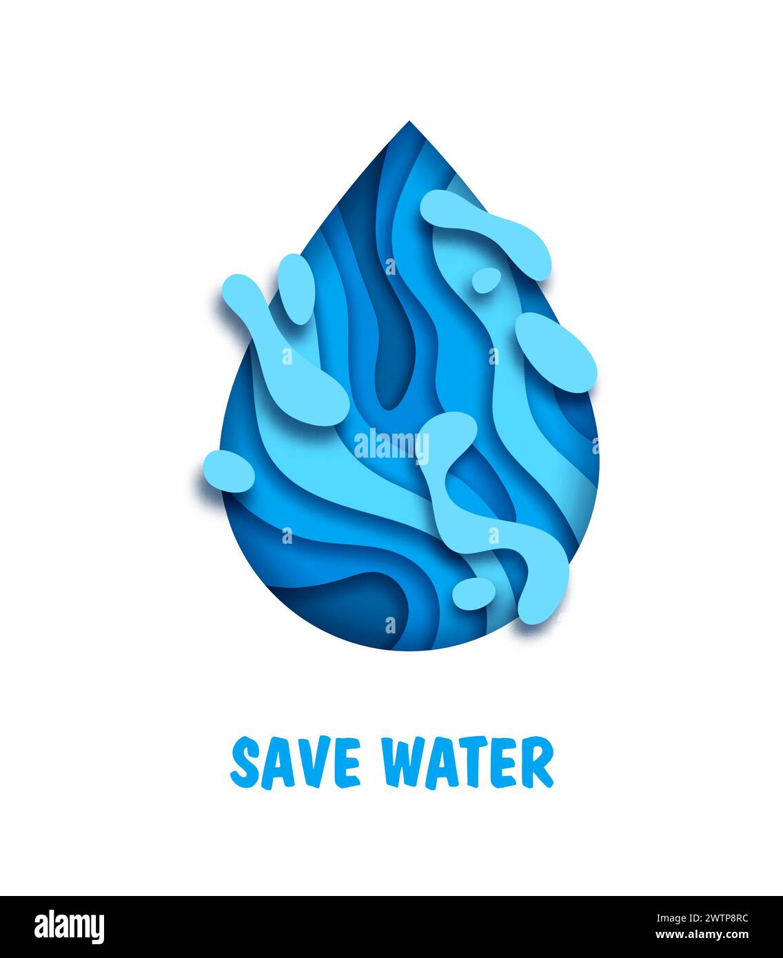 Blue water drop paper cut banner. Save water environment concept poster ...