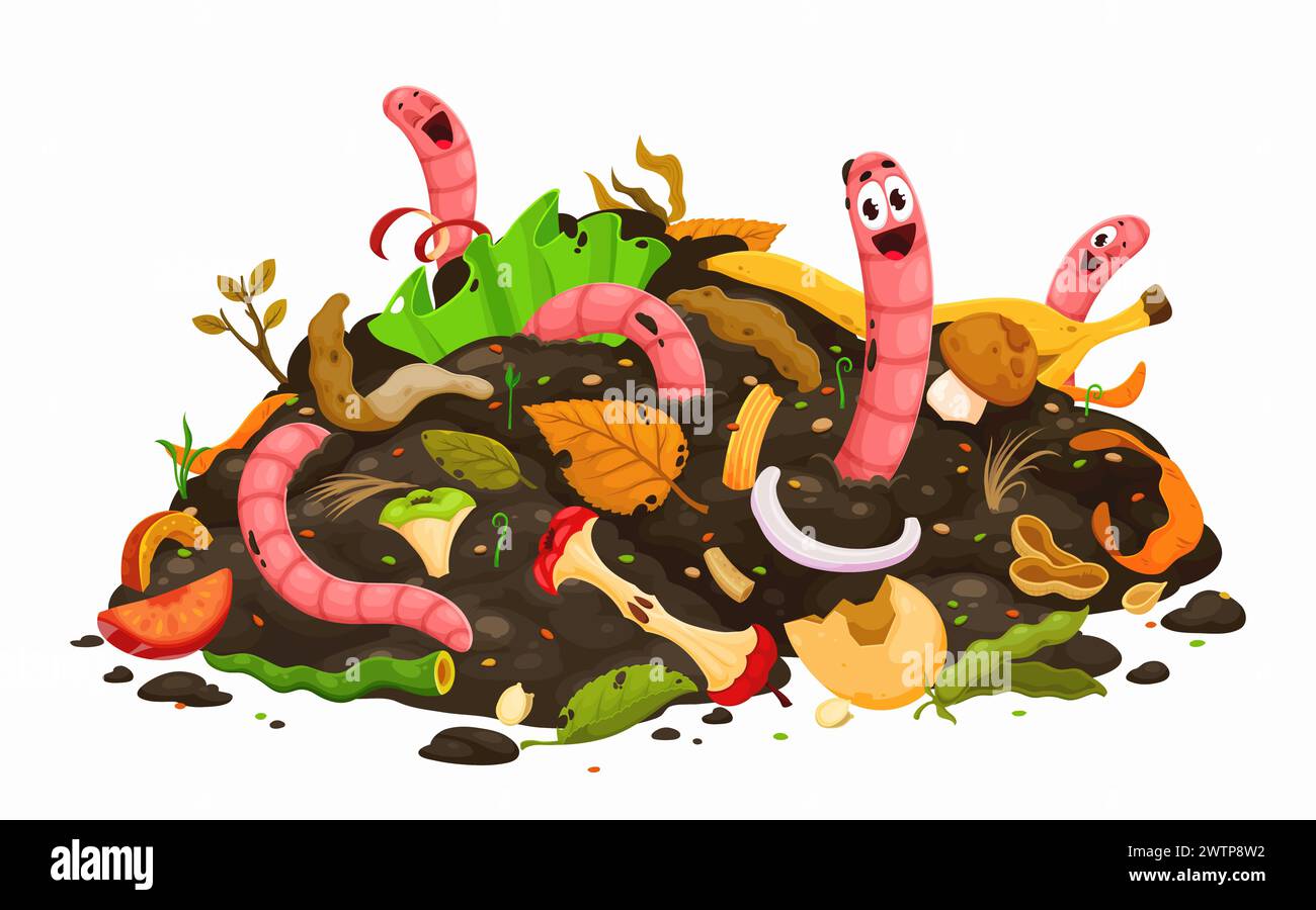 Compost worm characters in soil, agriculture cartoon farm. Vector ...