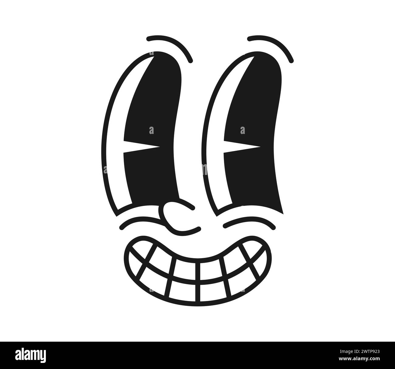 Cartoon character with amusing eyes, a toothy grin, and a retro cute ...
