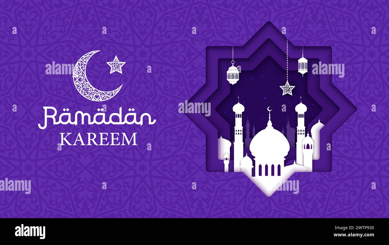 Ramadan kareem eid mubarak paper cut holiday greetings. Vector muslim ...