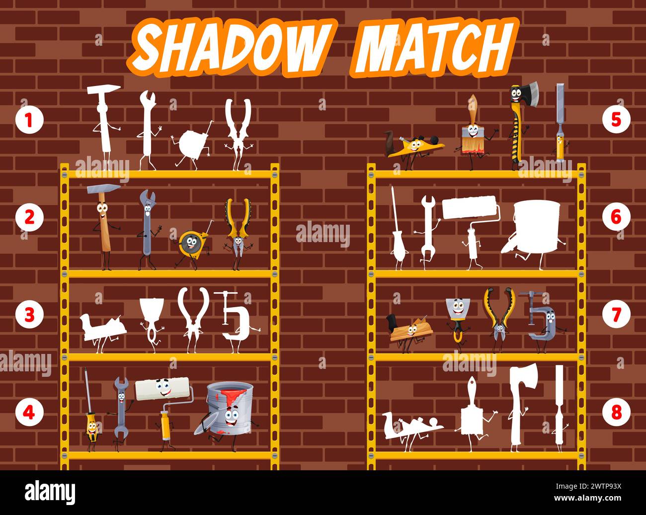Shadow match game, find cartoon diy and repair tools characters ...