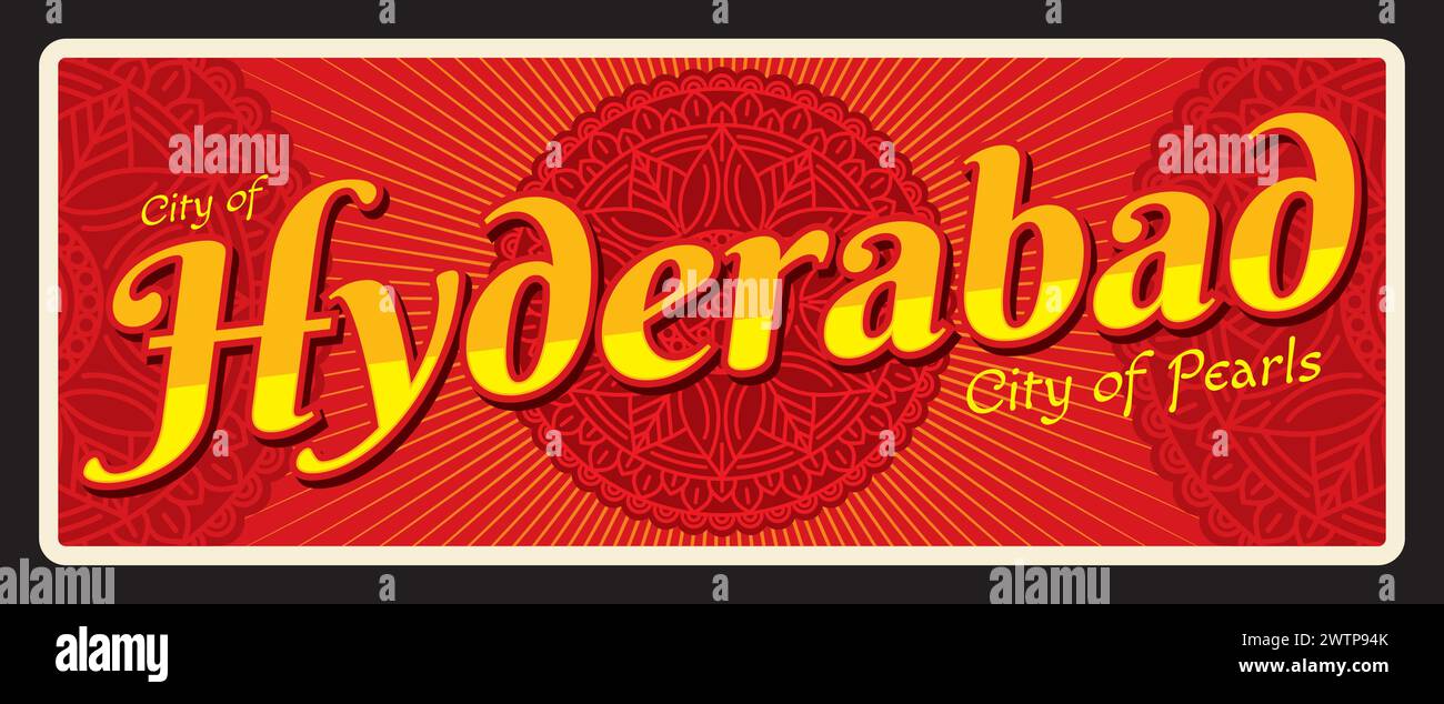 Hyderabad Indian city sticker, retro travel plate, vector vintage sign ...