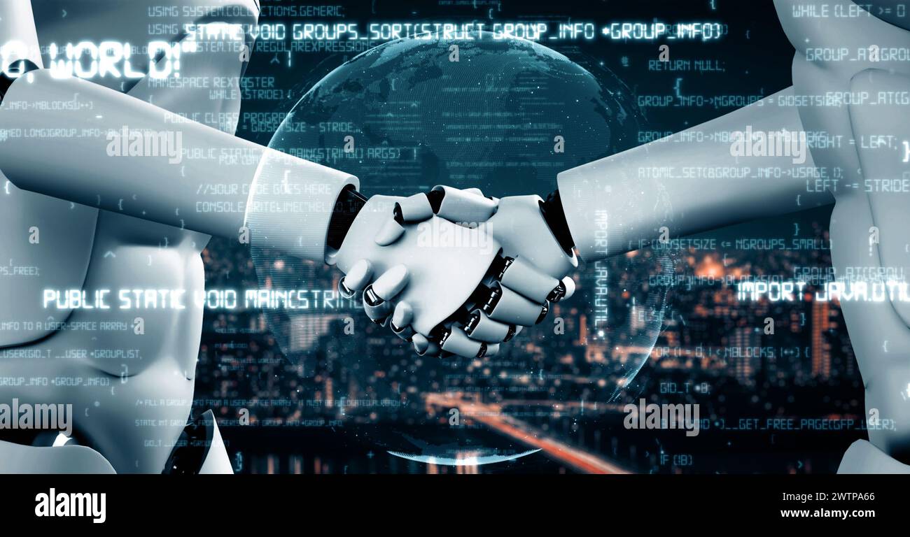 XAI 3d illustration Futuristic robot artificial intelligence huminoid AI programming coding ...