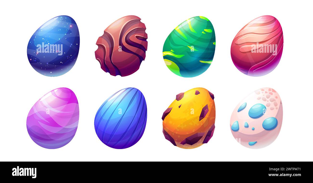 Cute fantasy colorful dinosaur eggs with different fanciful textures ...