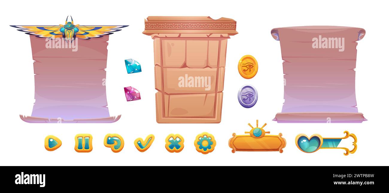 Egyptian game ui frame and button collection. Cartoon vector ...