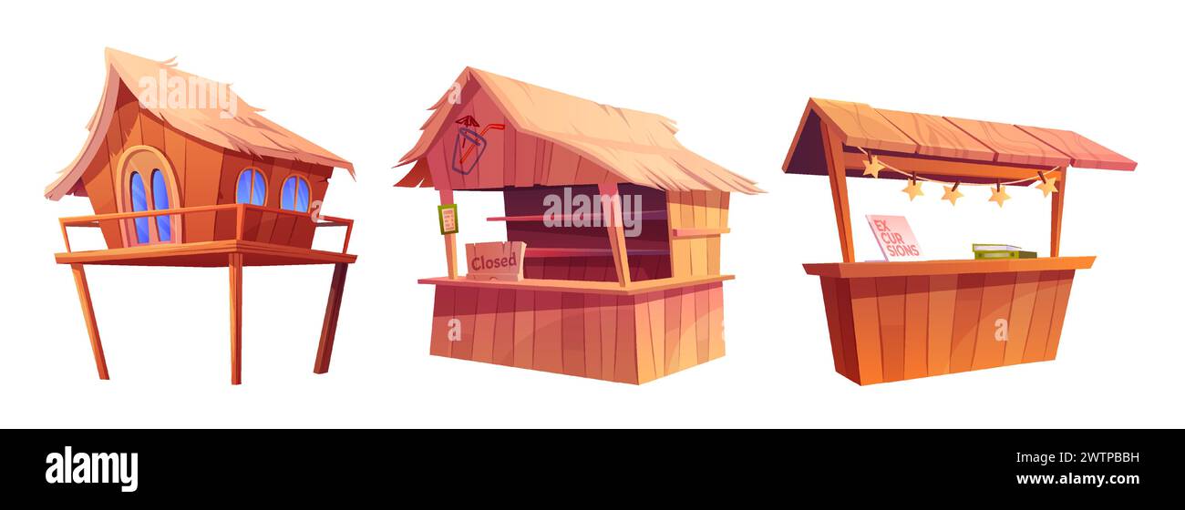 Beach buildings - vacation house, tiki bar and shack with excursion ...