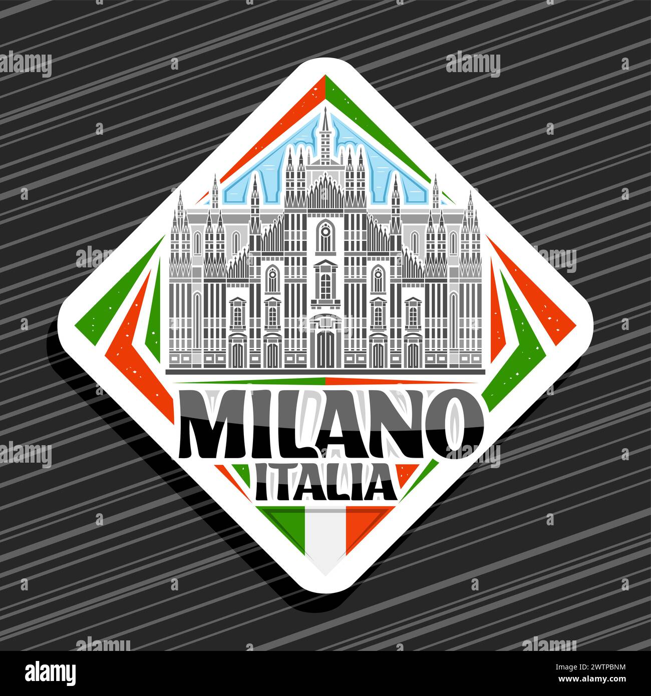 Vector logo for Milano, white rhomb road sign with line illustration of ...