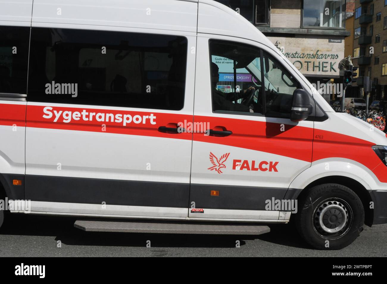 Copenhagen, Denmark /18 March 2024/Falck sick tranposrt van in ...