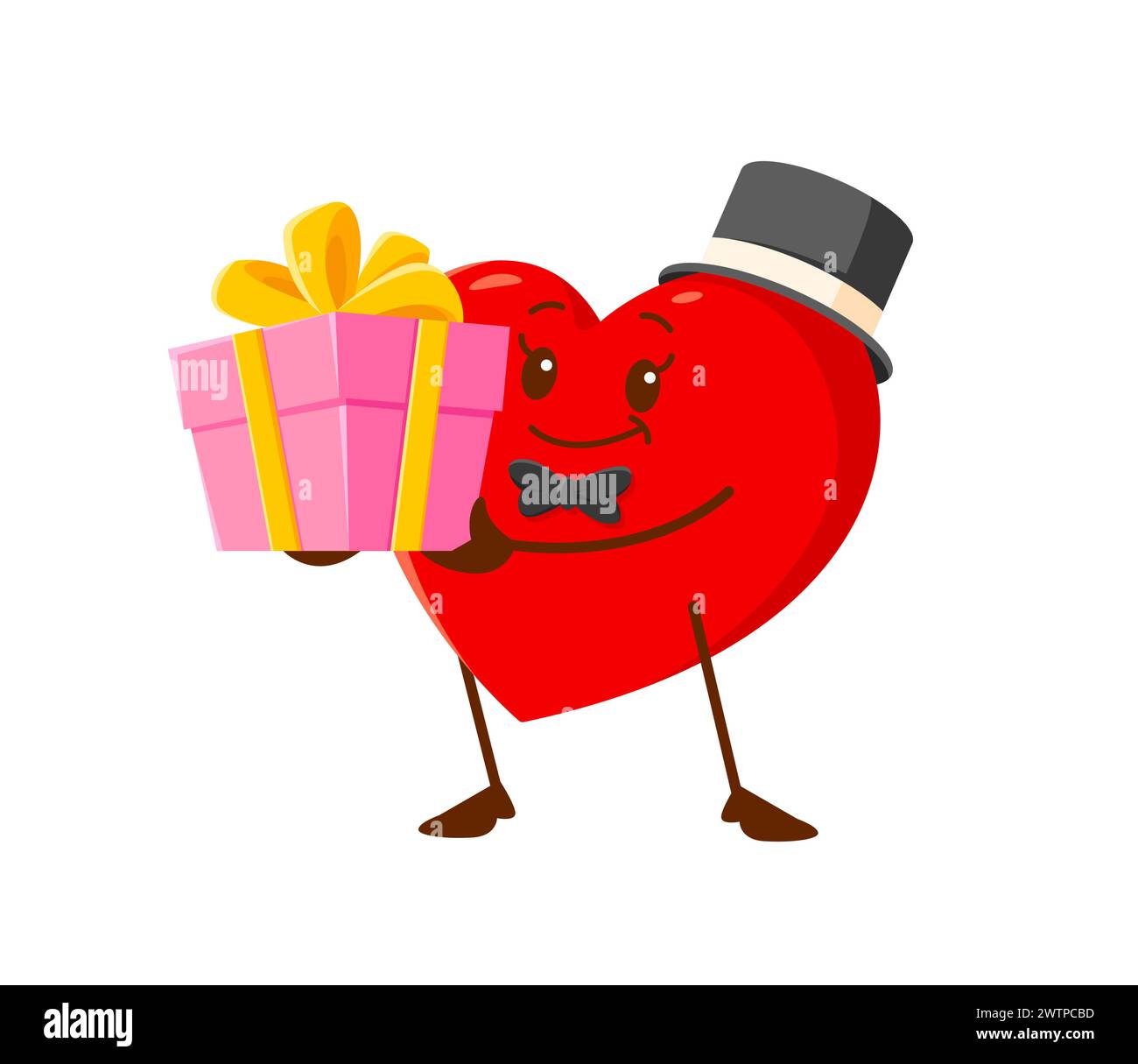 Cartoon love heart character with gift box. Isolated cute vector red ...