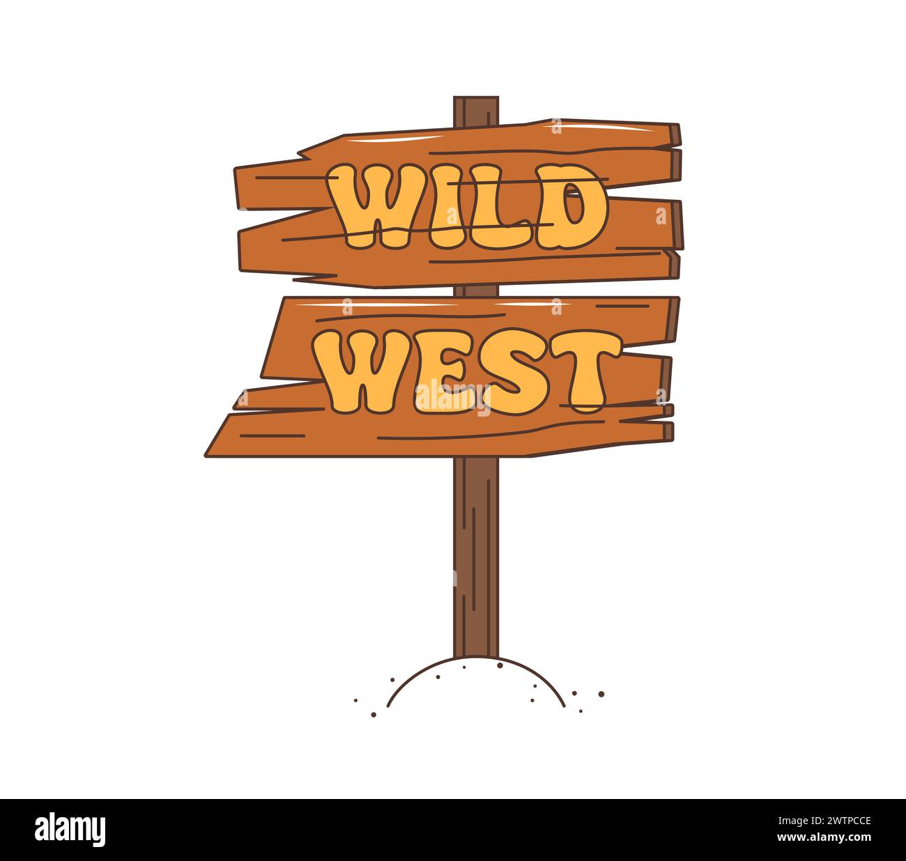 Wild west western groovy banner item. Isolated vector rustic, wooden ...