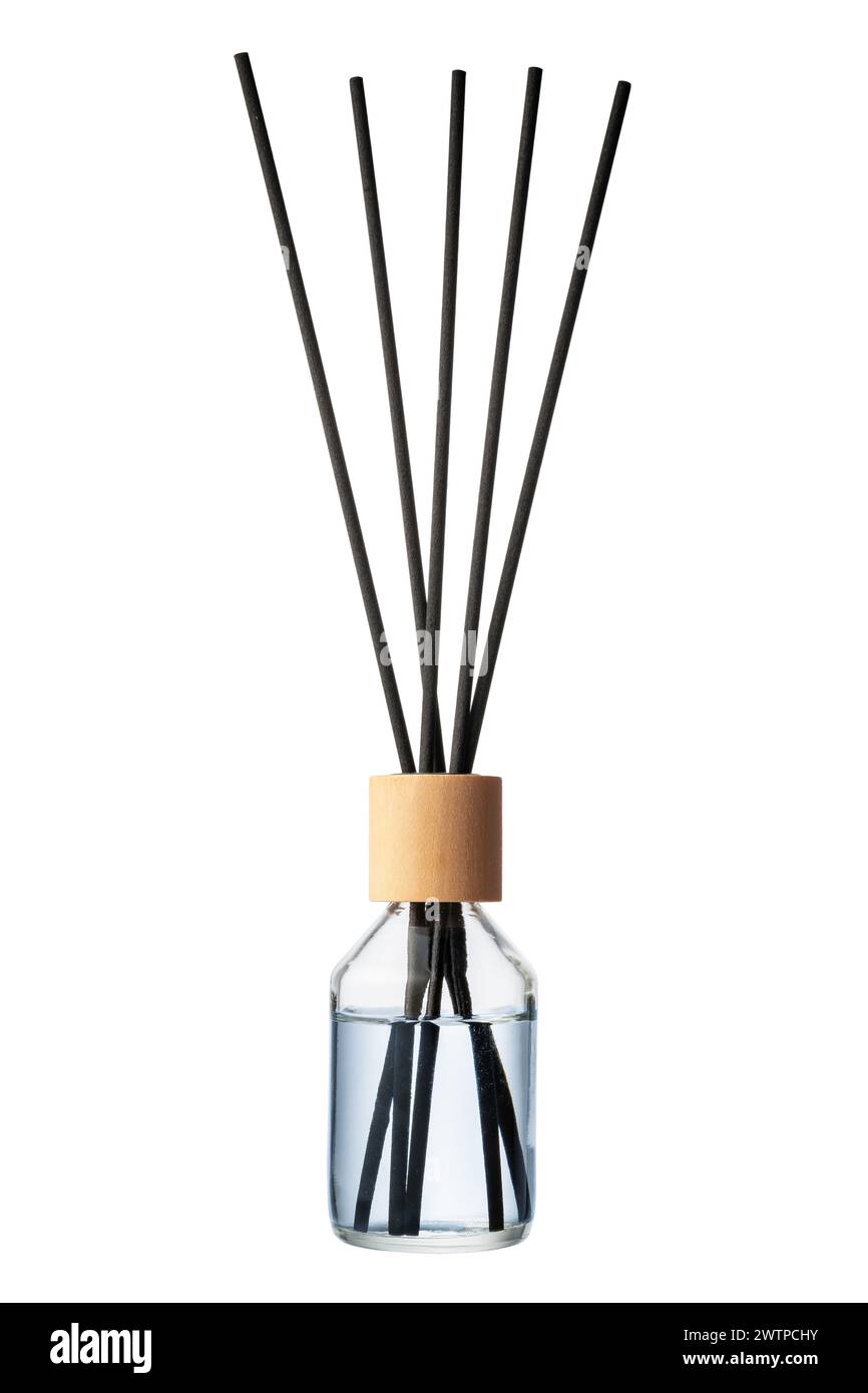 Aromatic diffuser bottle with sticks isolated on white background Stock ...