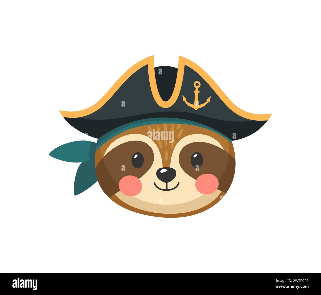 Cartoon sloth animal pirate and corsair. Sailor and captain, skipper ...