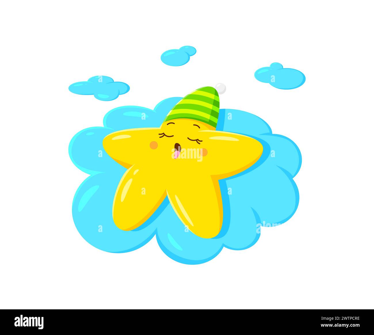 Cartoon kawaii star character sleeping on the cloud. Cute and happy ...
