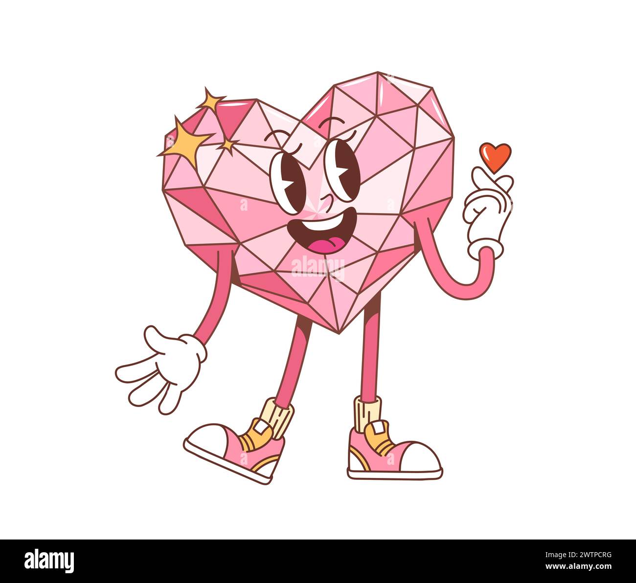 Cartoon groovy Valentine heart gem happy in love, vector retro comic ... Cartoon groovy Valentine heart gem happy in love, vector retro comic ...