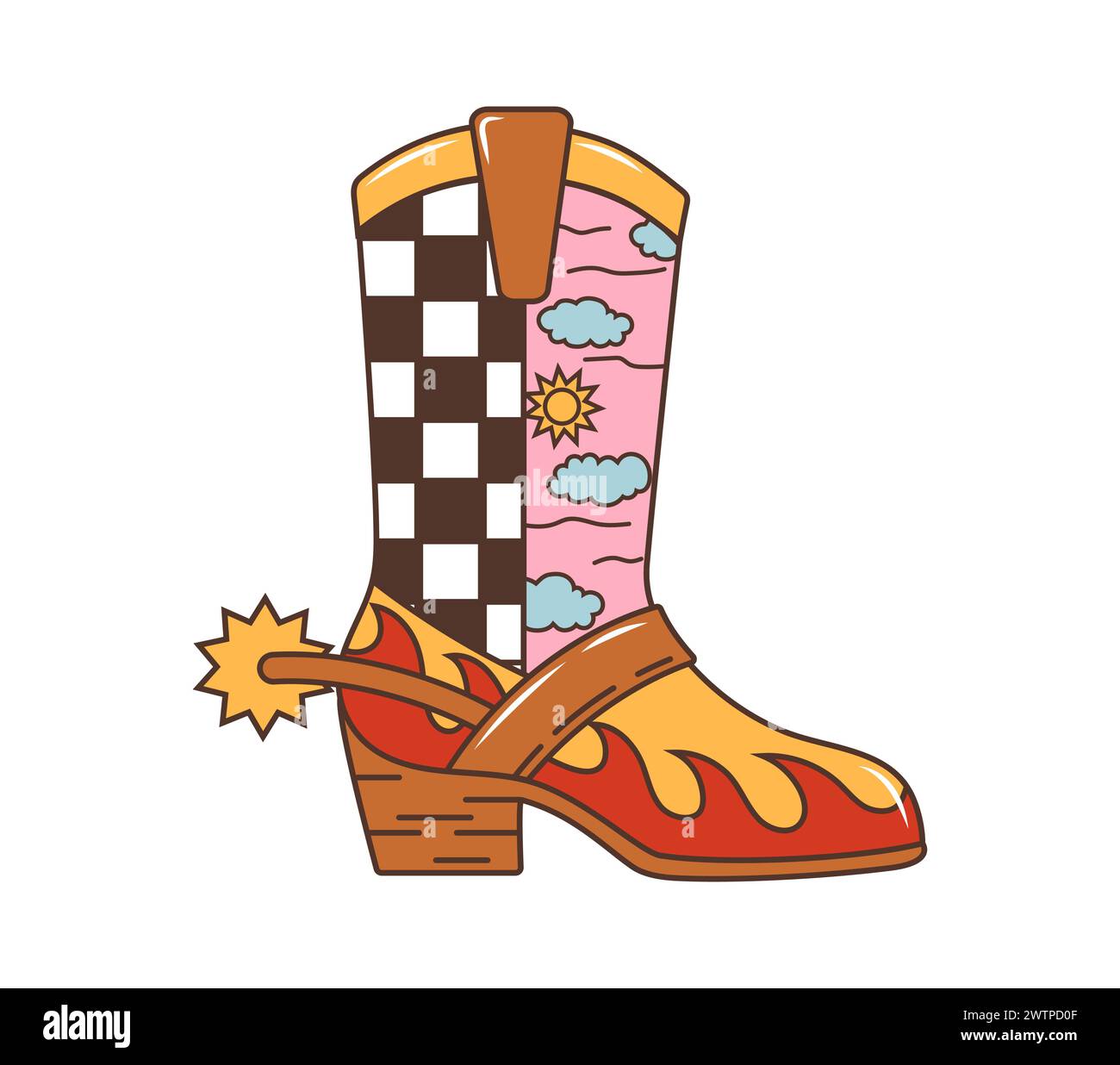 Cowboy boot Wild west western groovy item. Isolated vector footwear ...