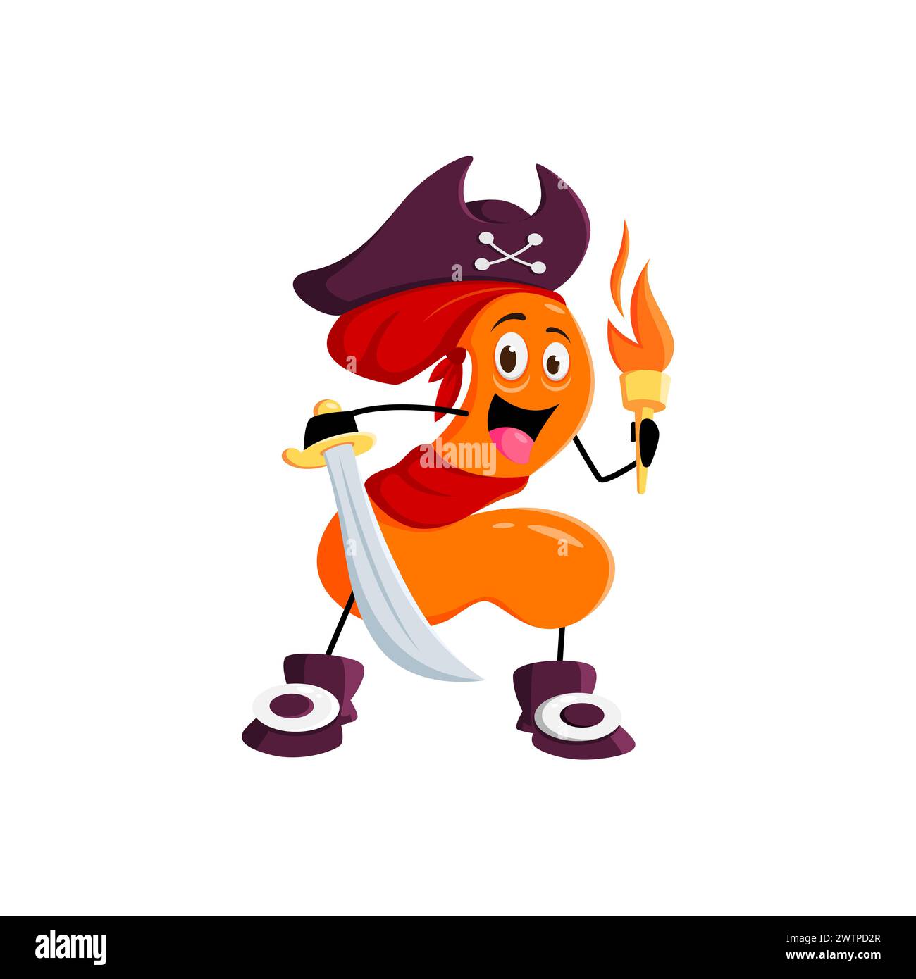 Cartoon math number two pirate captain and corsair sailor character ...
