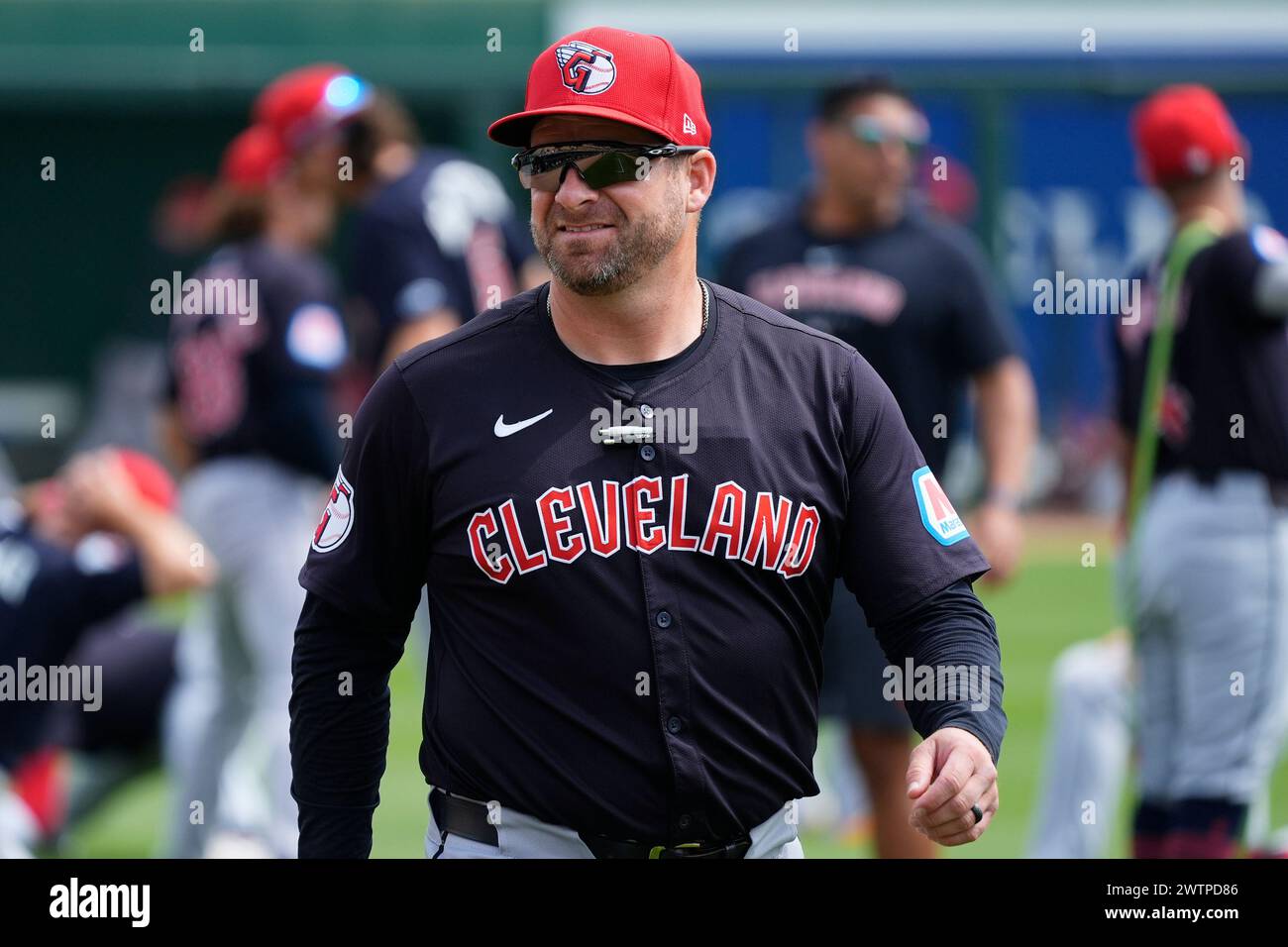 Cleveland Guardians manager Stephen Vogt walks to the dugout prior to a ...