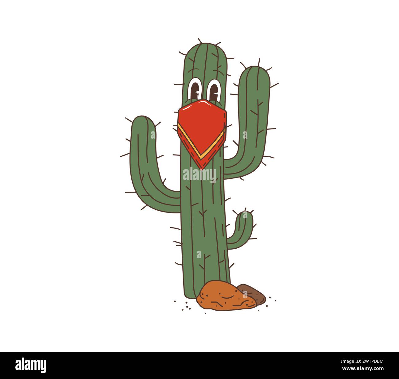 Wild west western groovy cactus character. Isolated vector cartoon ...