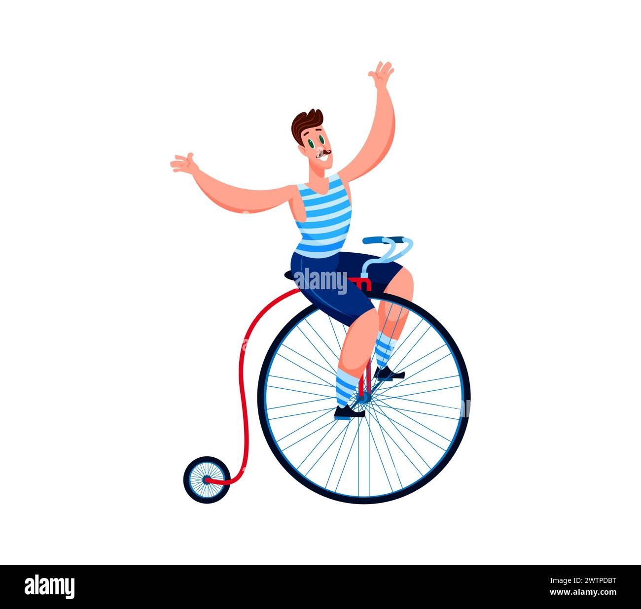 Cartoon shapito circus character riding vintage bicycle. Isolated ...