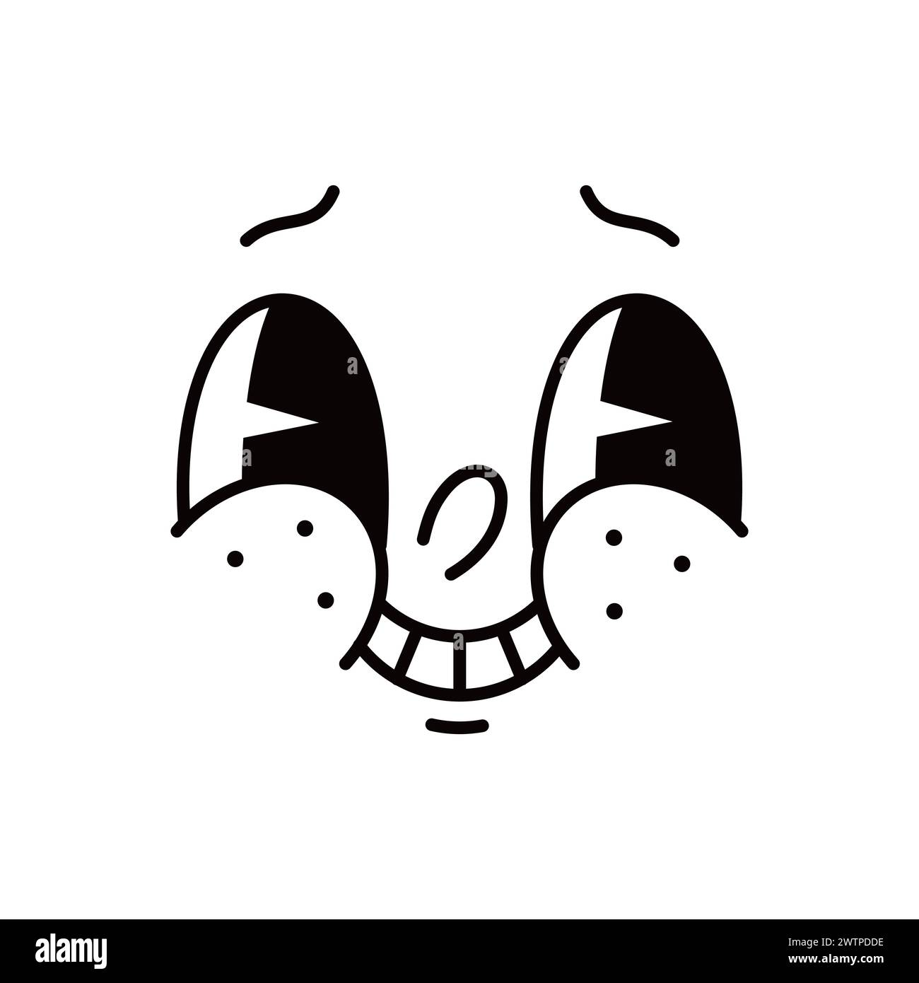 Cartoon face of groovie comic character with big eyes, vector retro ...