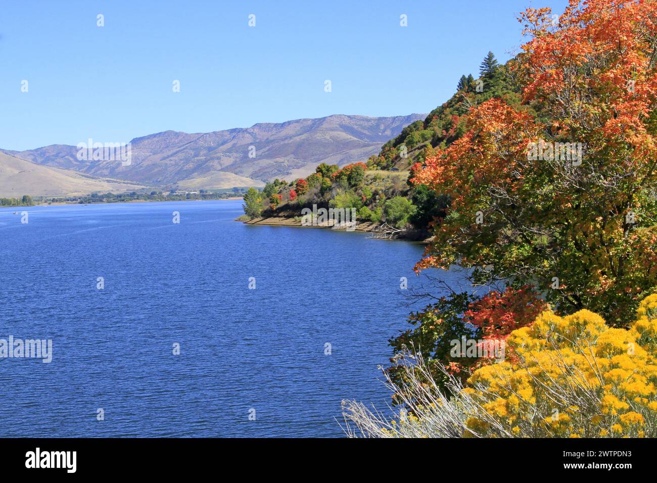 Echo Reservoir in the Wasatch Range near Ogden, Utah, with trees and ...