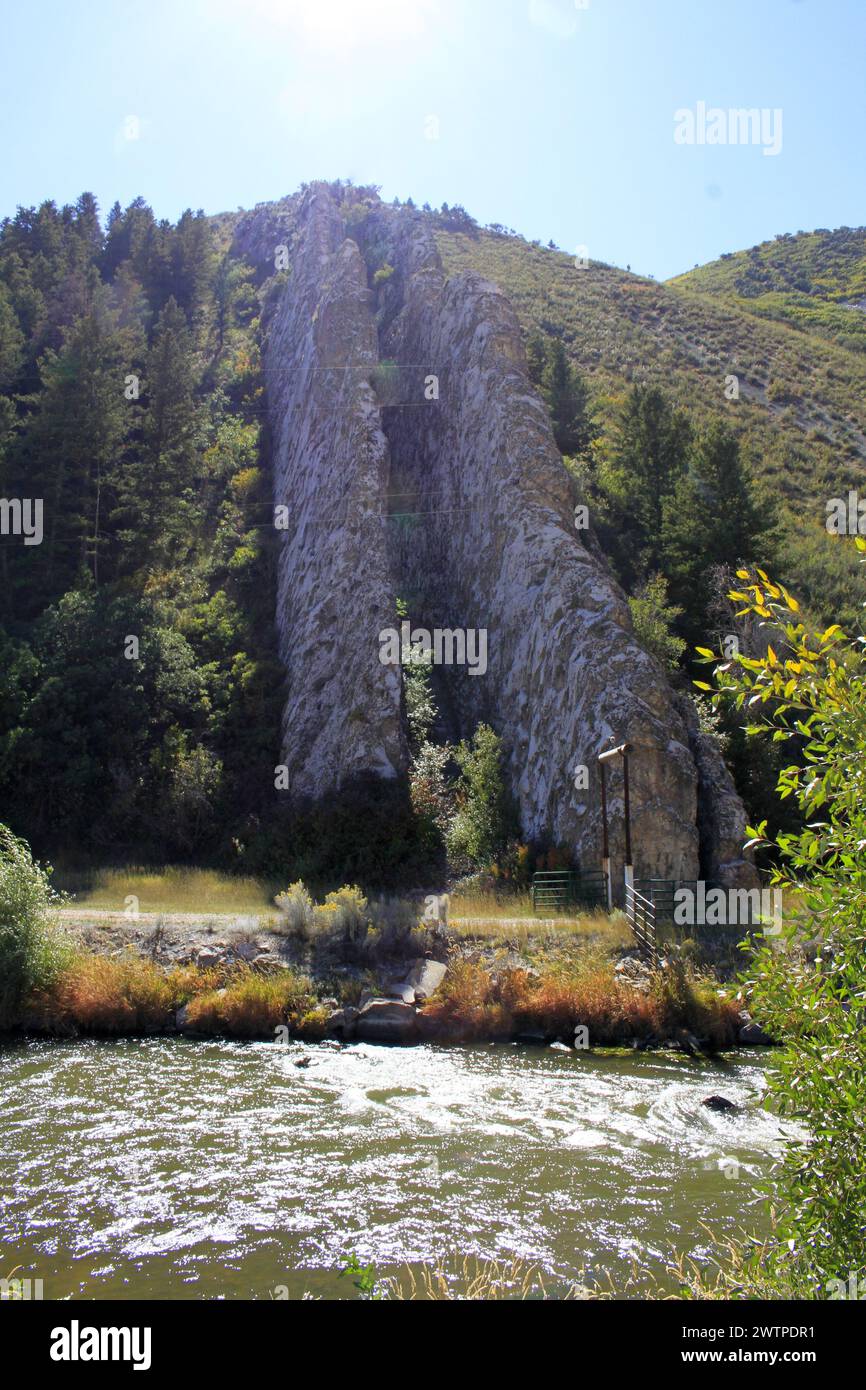 Devil Slide that's in Weber Canyon Utah with blue sky outdoors Stock ...
