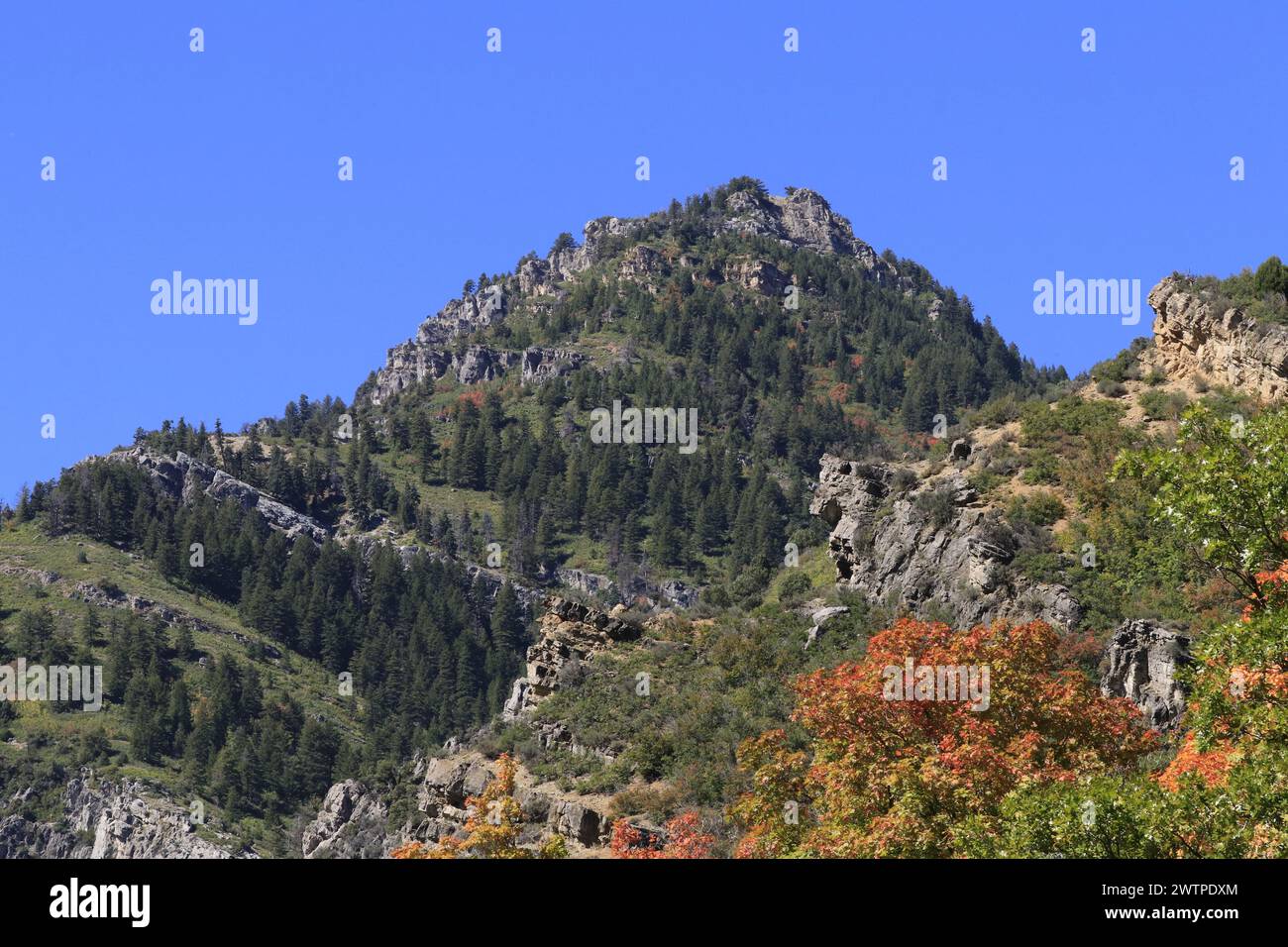 Mountains in Weber Canyon Utah in the early fall with blue sky outdoor ...