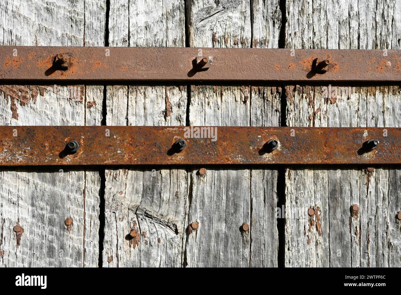Metal and background of light grey old wood planks Stock Photo - Alamy