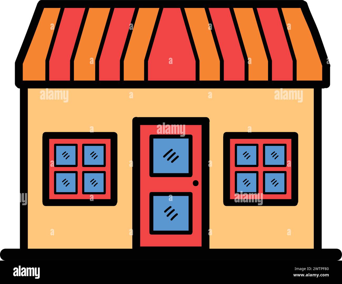 Hand Drawn Shop fronts and buildings in flat style isolated on ...