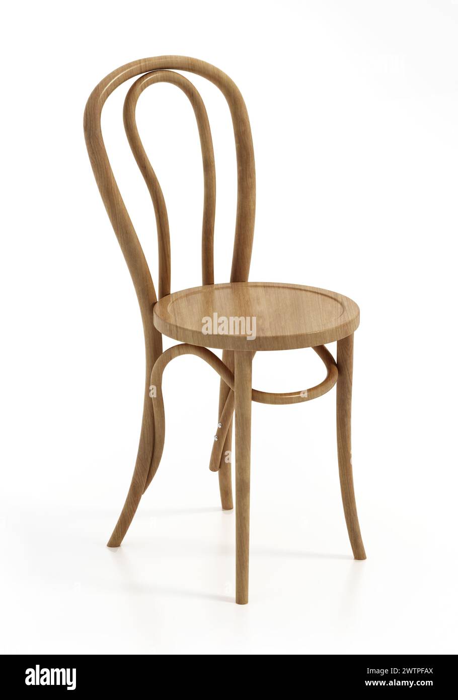 A traditional wooden kitchen chair isolated on white background. 3D ...
