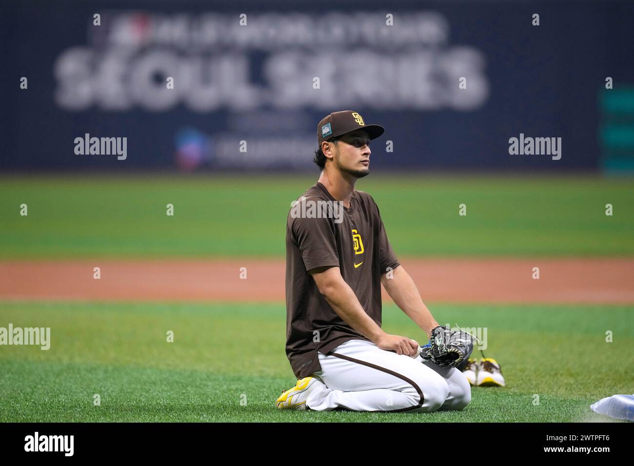 San Diego Padres' pitcher Yu Darvish waits for the pitch during a ...