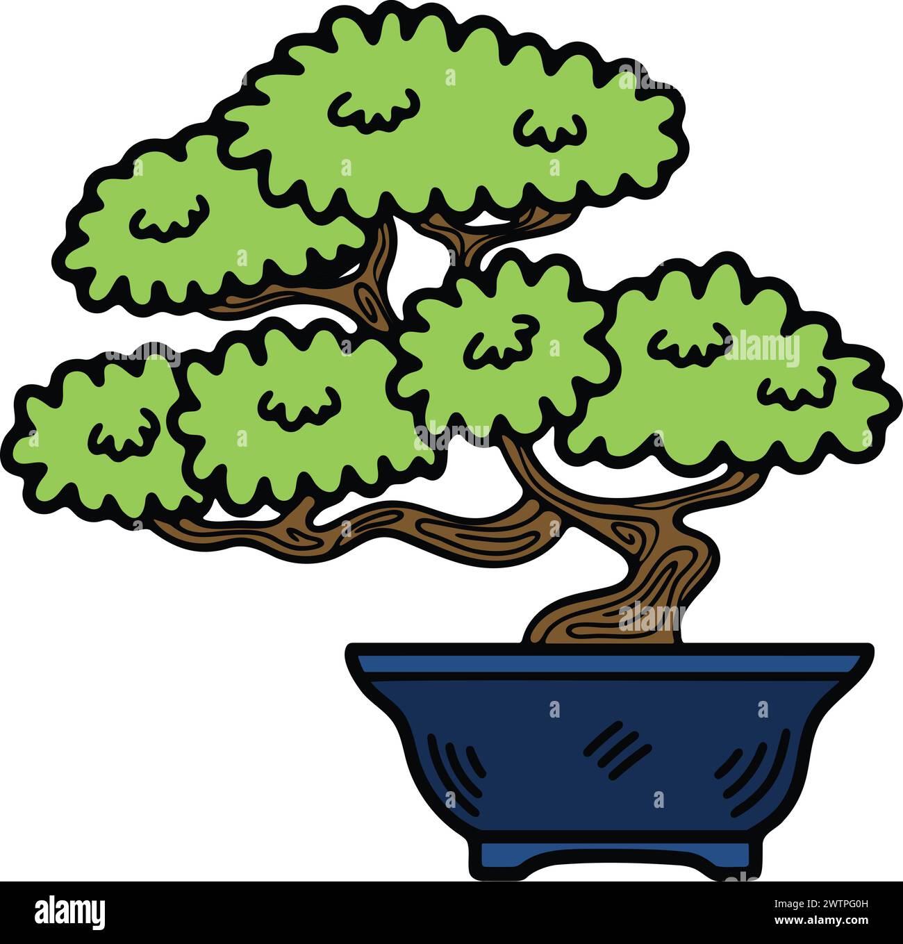 Hand Drawn Japanese and Chinese style bonsai trees in flat style ...