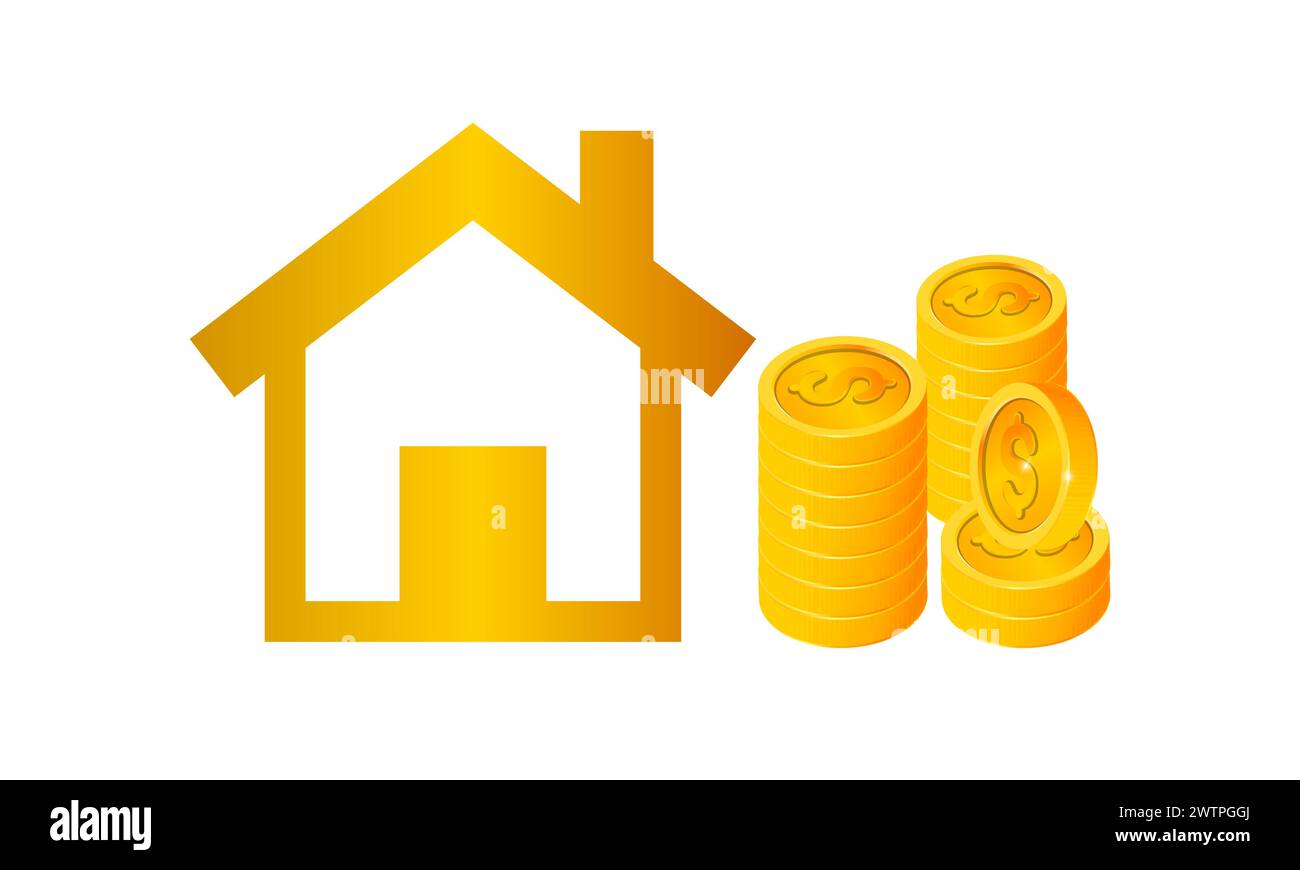 House and coins concept with 3D design, representing real estate and ...