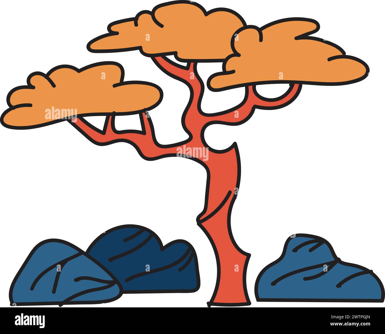 Hand Drawn Japanese and Chinese style bonsai trees in flat style ...
