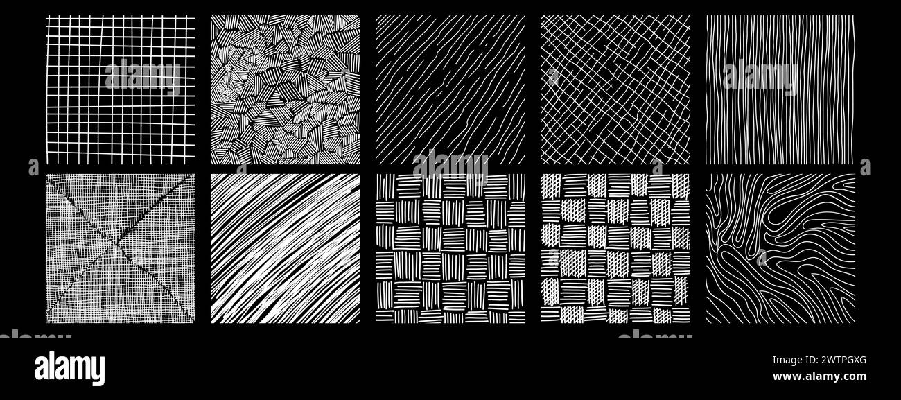 Graphic vector freehand textures set with different hand drawn patterns ...