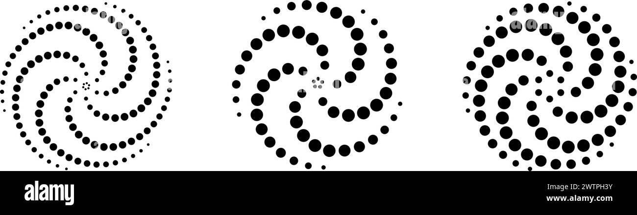 Dotted gradient round spiral icon. Halftone effect vortex circle shape ...